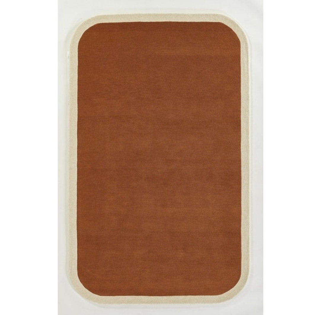 Bespoke Hand Tufted Rug Copper & White Border Rugs Handmade Wool Area ...