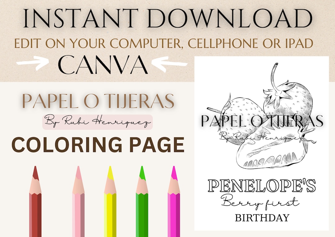 BERRY FIRST BIRTHDAY Coloring Page Download Only Berry Themed Coloring ...