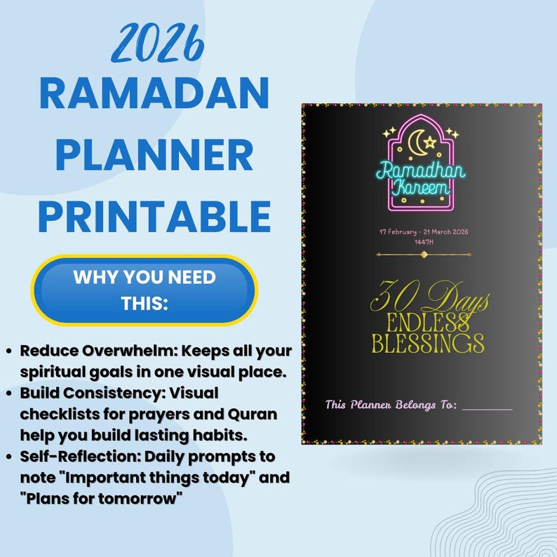 Ramadan Planner 2026 Printable | 30 Days Fasting Journal & Tracker ...