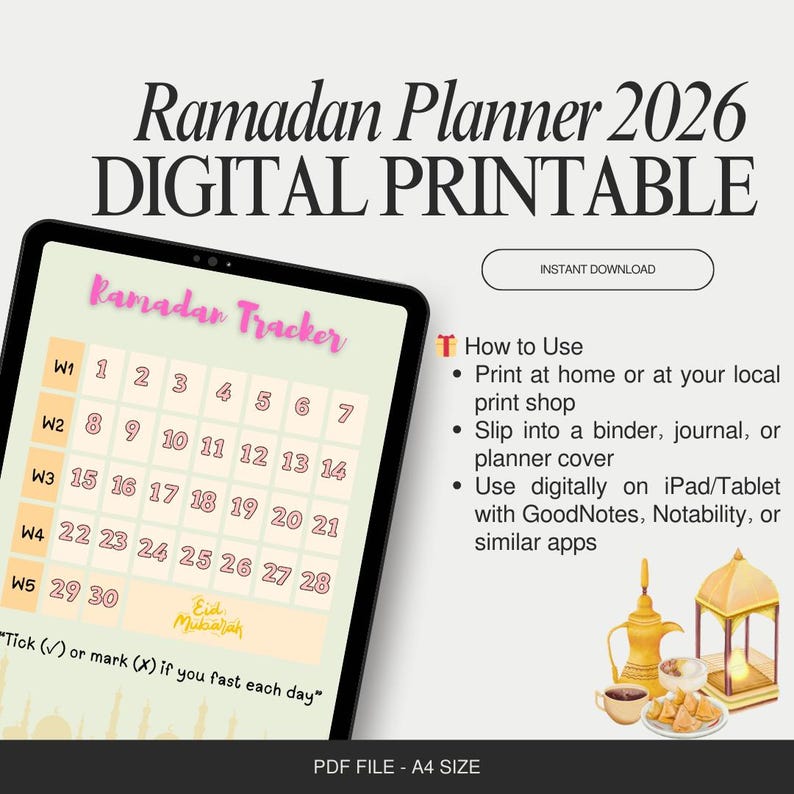 Ramadan Planner 2026 Printable | 30 Days Fasting Journal & Tracker ...