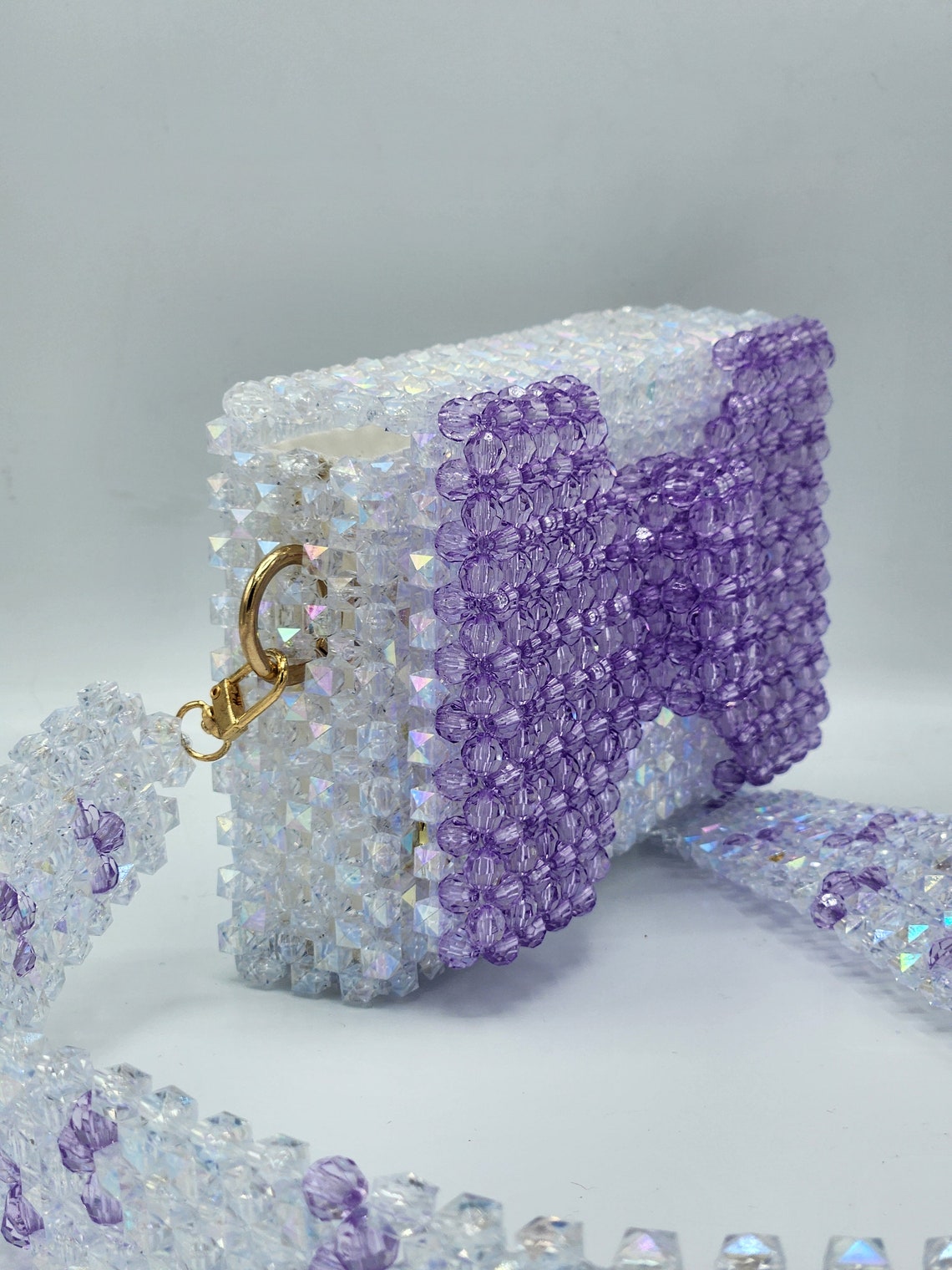 A Bag With a Beads Bow, Bead Bag, Beaded Bag,shine Bag, Fashion Bag ...