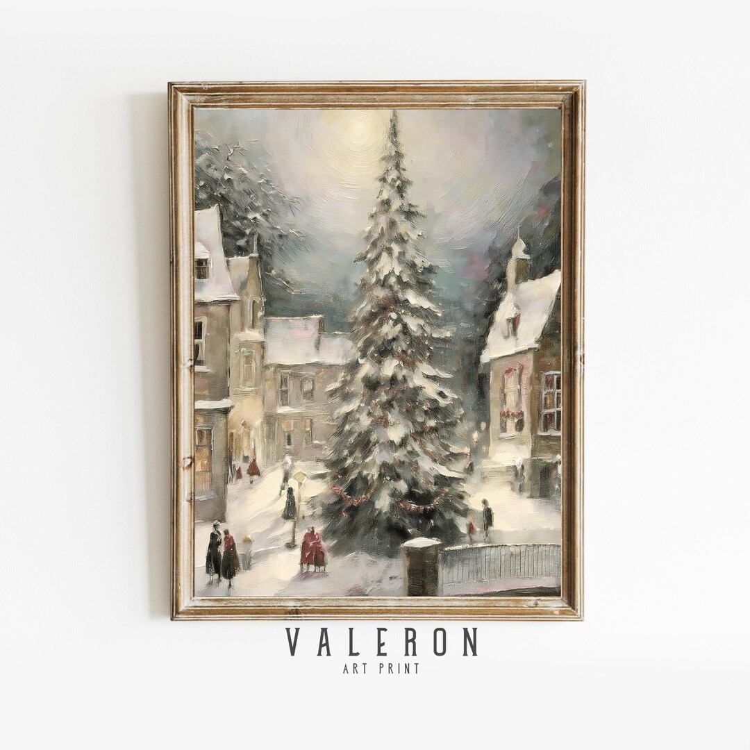 Vintage Winter Village Print - Printable Digital Art | Snowy Christmas ...