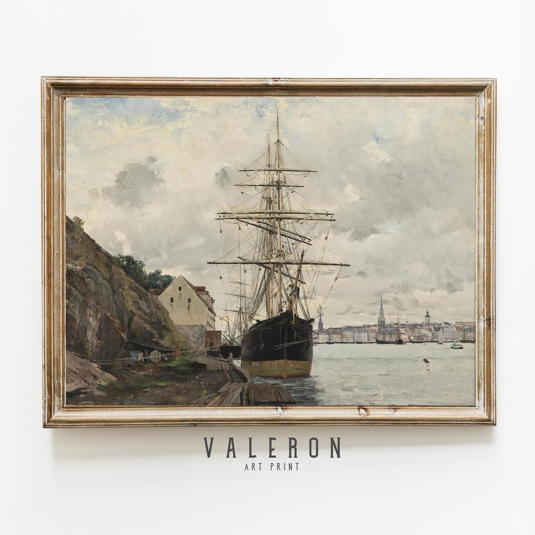 Muted Nautical Ship Art Printable Oil Painting Vintage Sailboat Digital ...