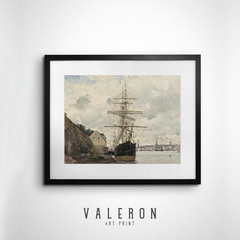 Muted Nautical Ship Art Printable Oil Painting | Vintage Sailboat ...