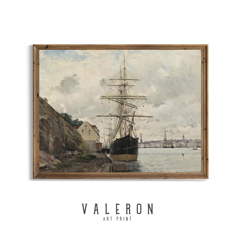 Muted Nautical Ship Art Printable Oil Painting | Vintage Sailboat ...