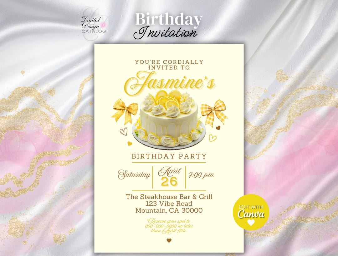 Yellow Bow Birthday Invitation, Girl Coquette Bow Invitation, Girl ...