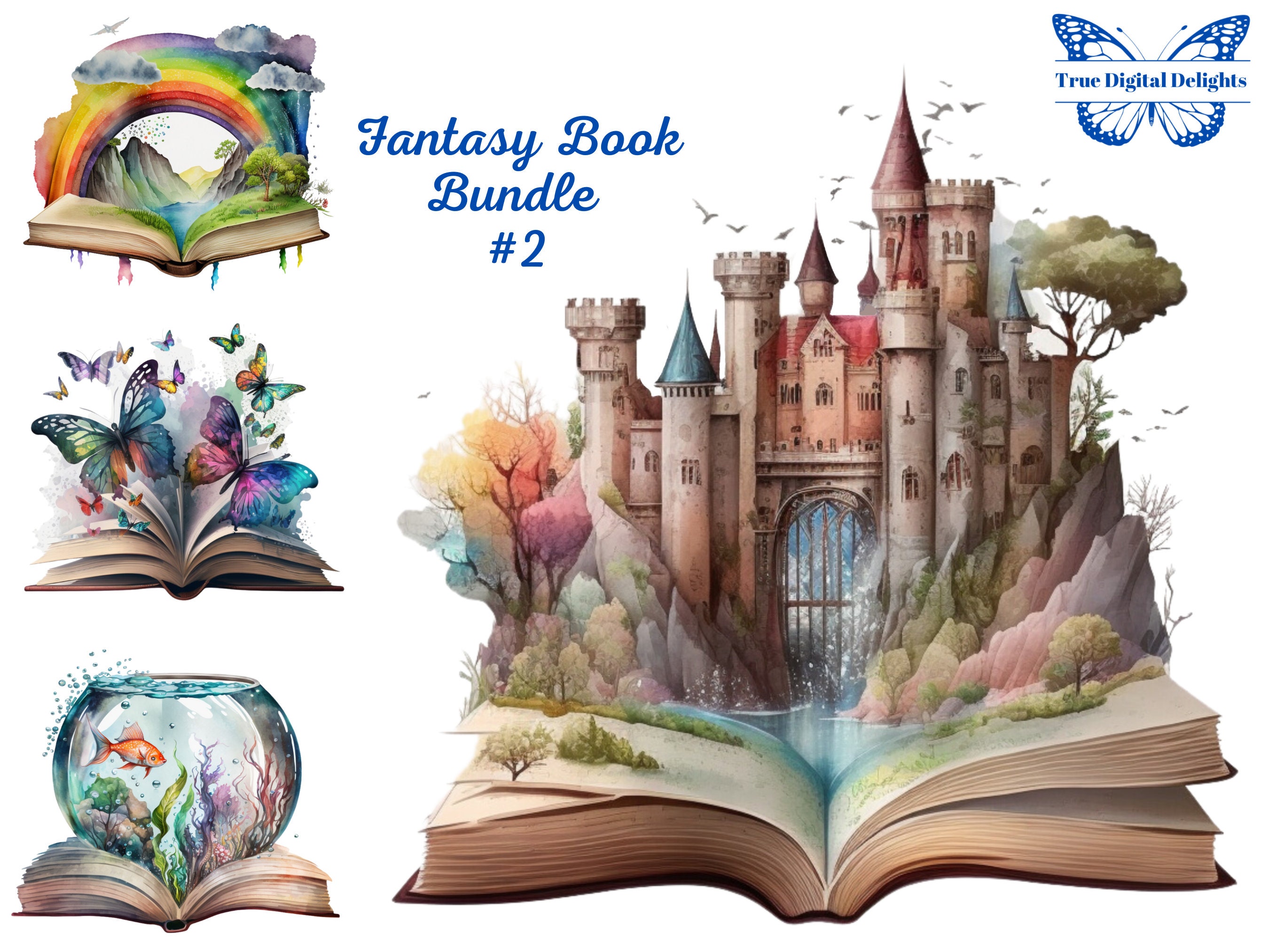 12 Watercolor Fantasy Books Clipart. Open Book/magic Book Printable ...