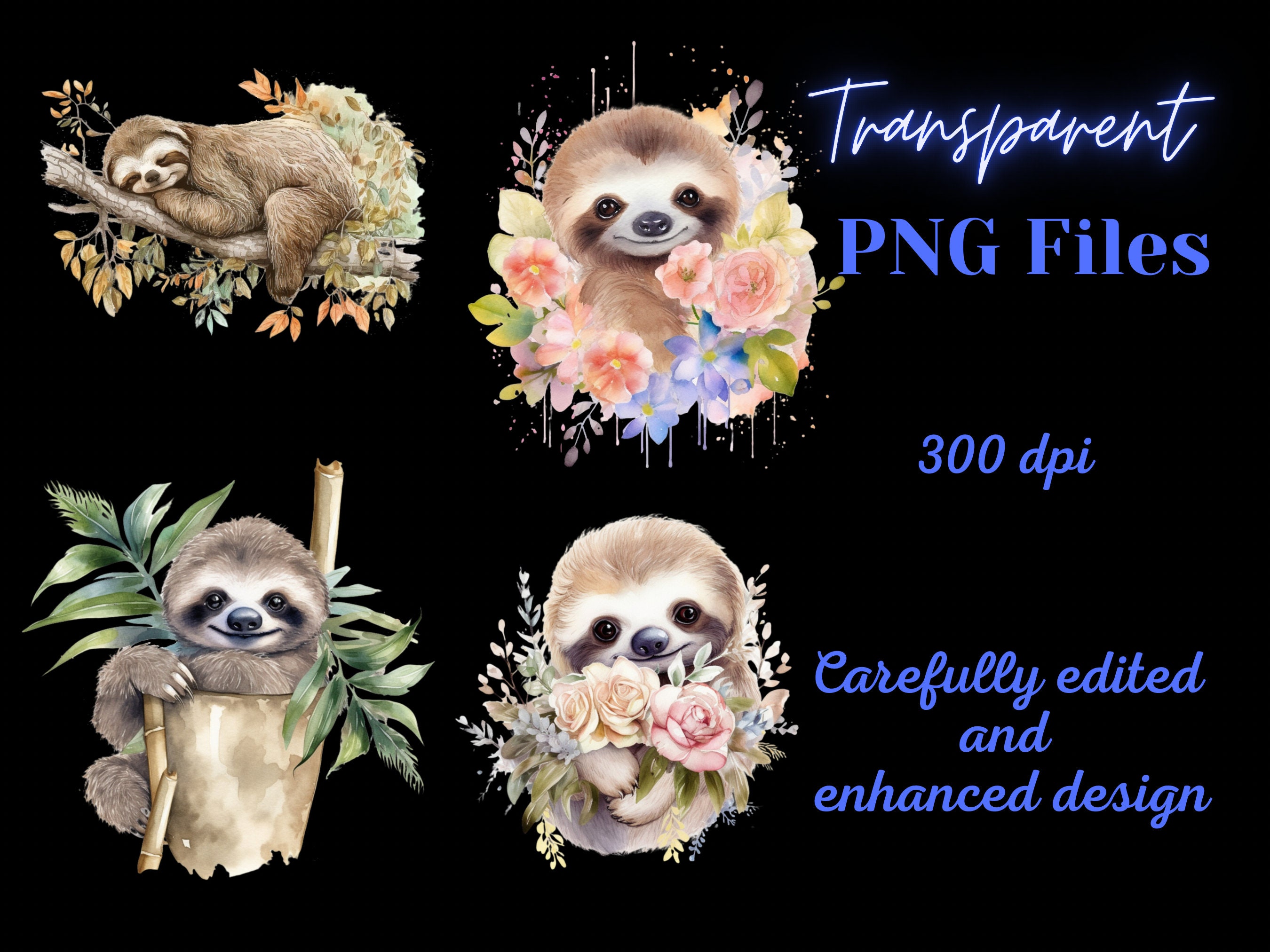 Cute Watercolor Sloth Clipart. Baby Animals, Baby Sloth PNG. Baby ...