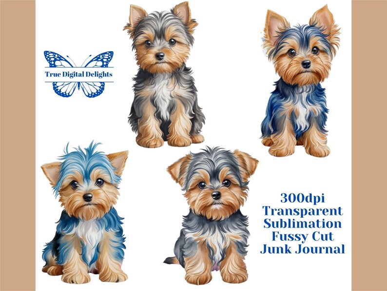 Cute Watercolor Yorkie Puppies Clipart. Yorkshire Terrier Printable PNG ...