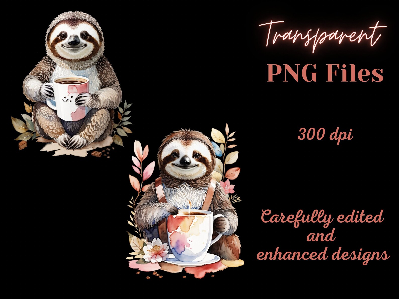 Cute Sloth PNG Clipart. Coffee Lover Sloth, Sloth in Hammock, Sloth in ...