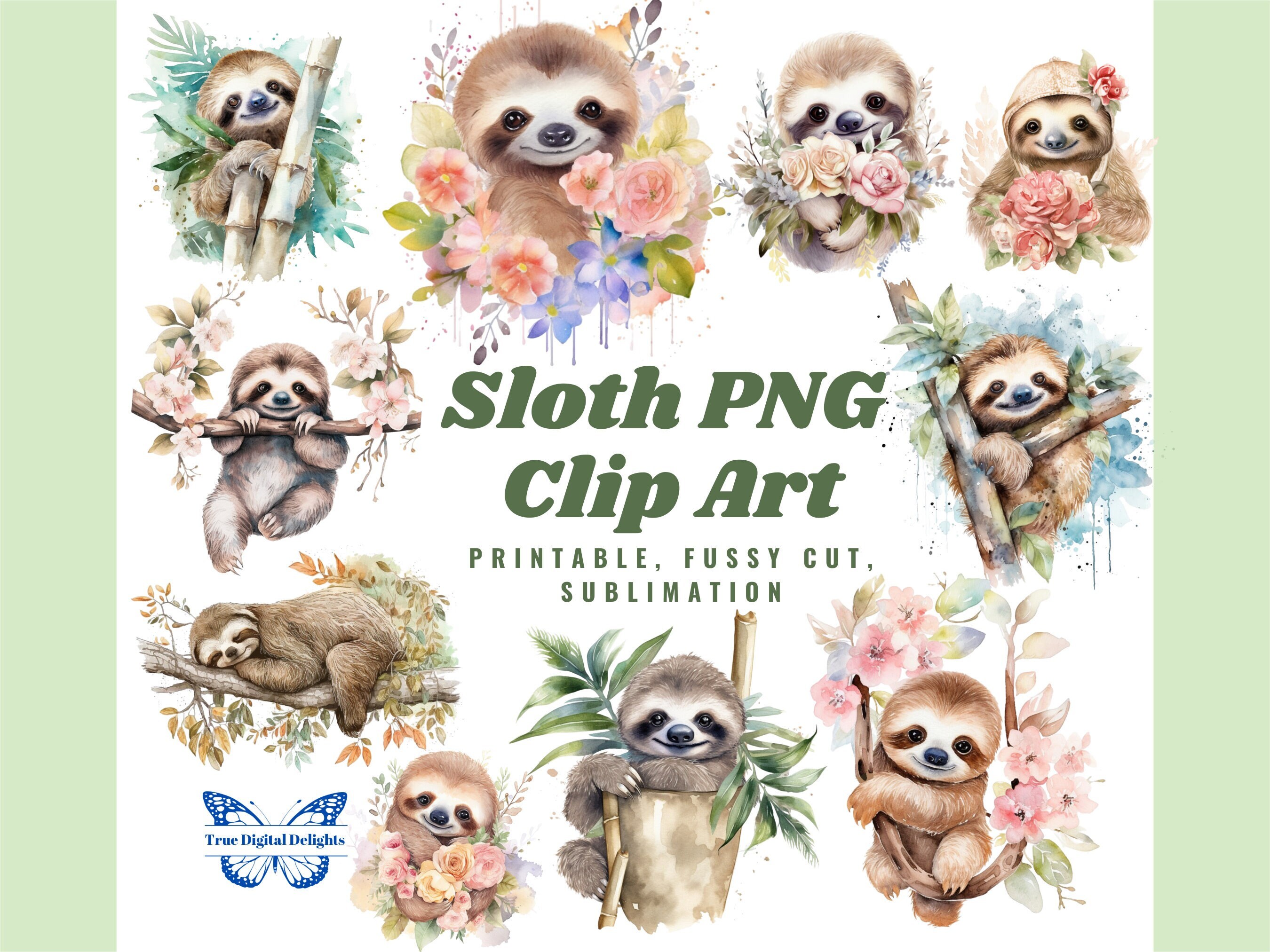 Cute Watercolor Sloth Clipart. Baby Animals, Baby Sloth PNG. Baby ...