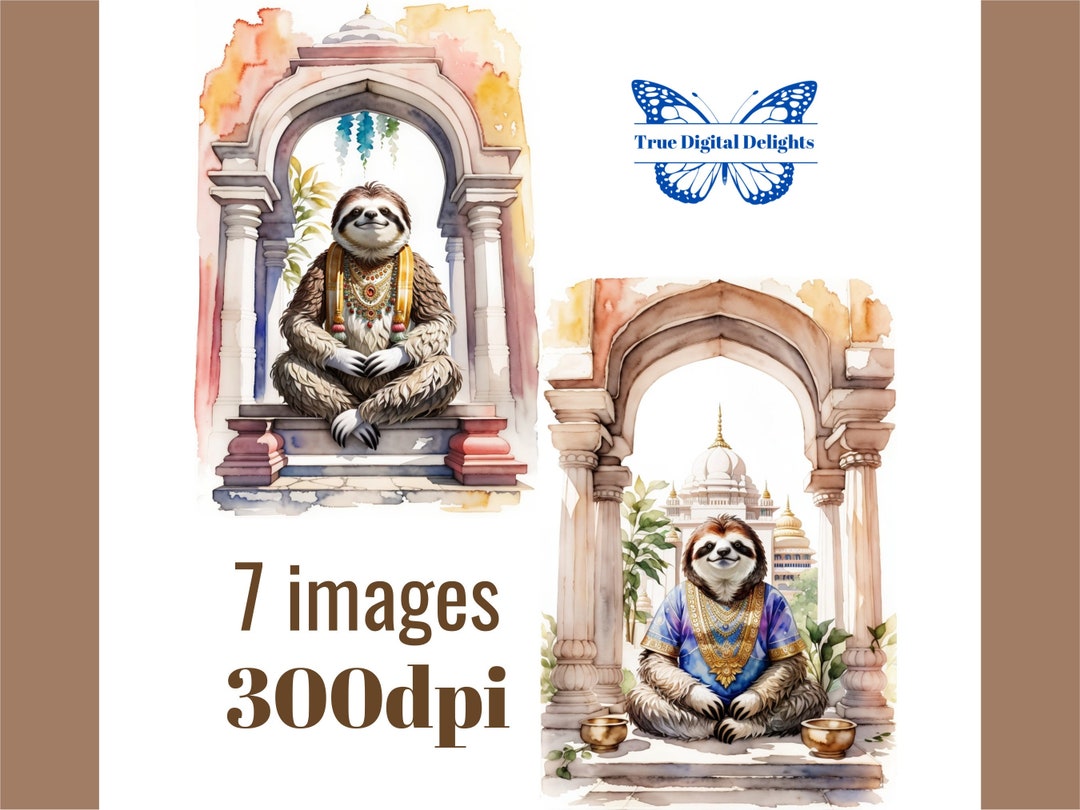 Sloths Printable PNG Clipart. Indian Temple, Mosque Exotic Yogi Sloth Lover Images for ...