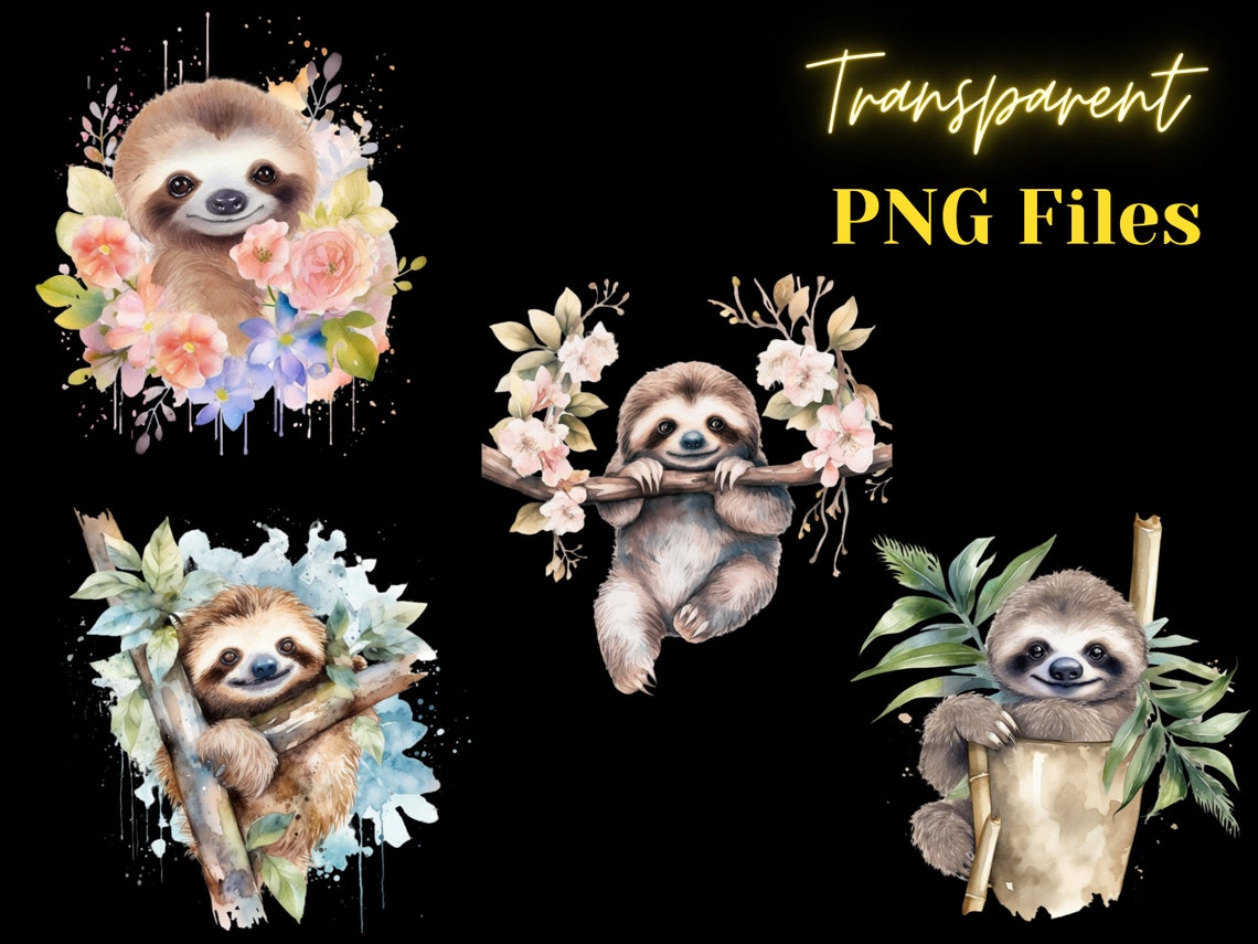 10 Cute Watercolor Sloth Clipart Baby Animals Baby Sloth PNG - Etsy