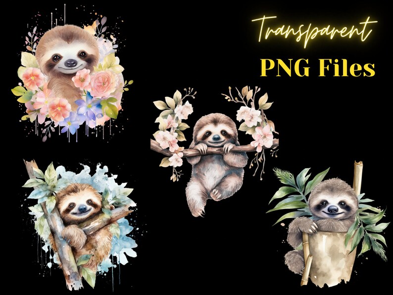 10 Cute Watercolor Sloth Clipart Baby Animals Baby Sloth PNG - Etsy