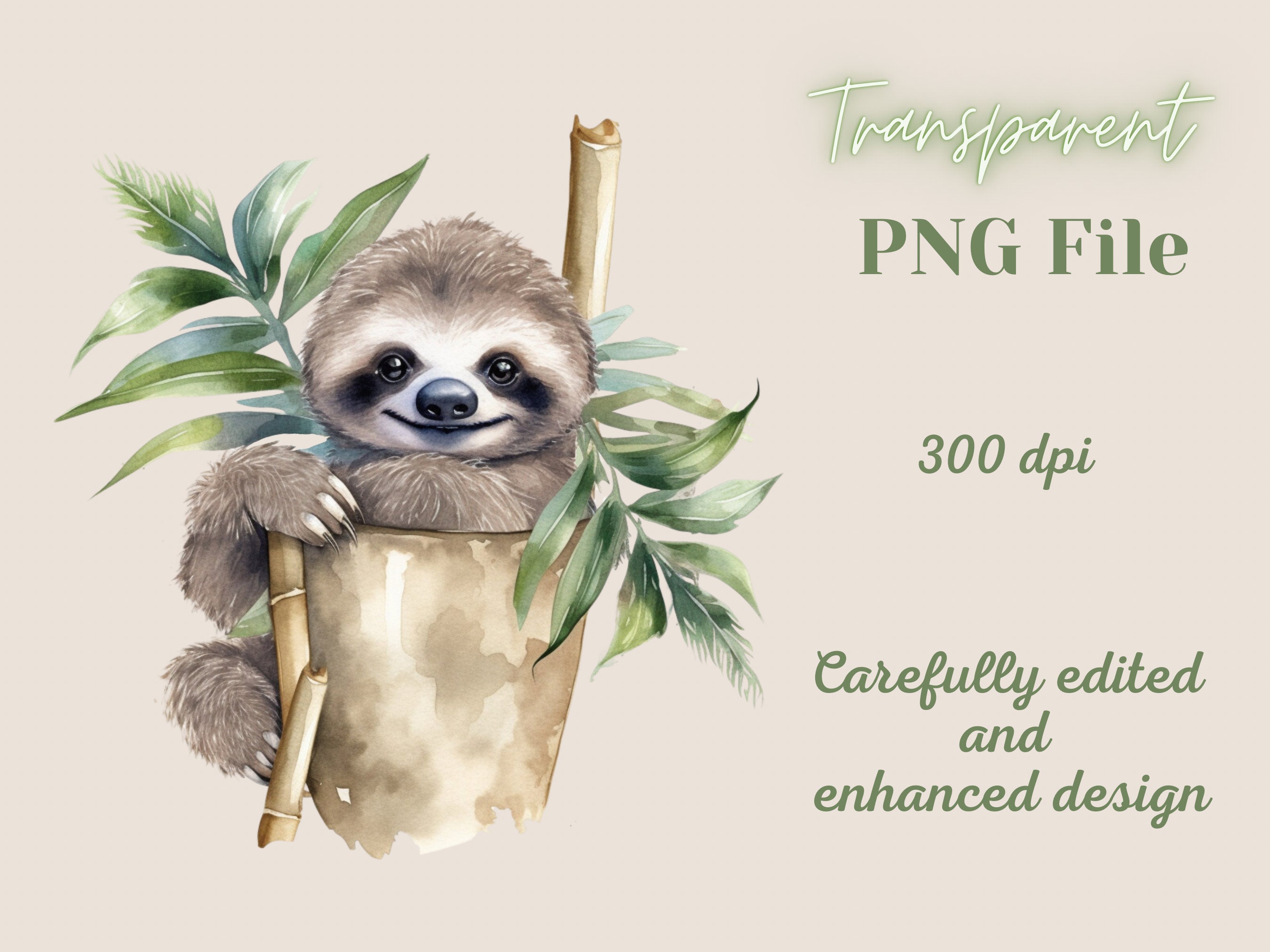Cute Watercolor Sloth Clipart, Baby Animals, Baby Sloth PNG Clip Art ...