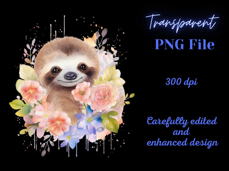 Cute Watercolor Sloth Clipart. Baby Animals, Baby Sloth PNG. Baby ...