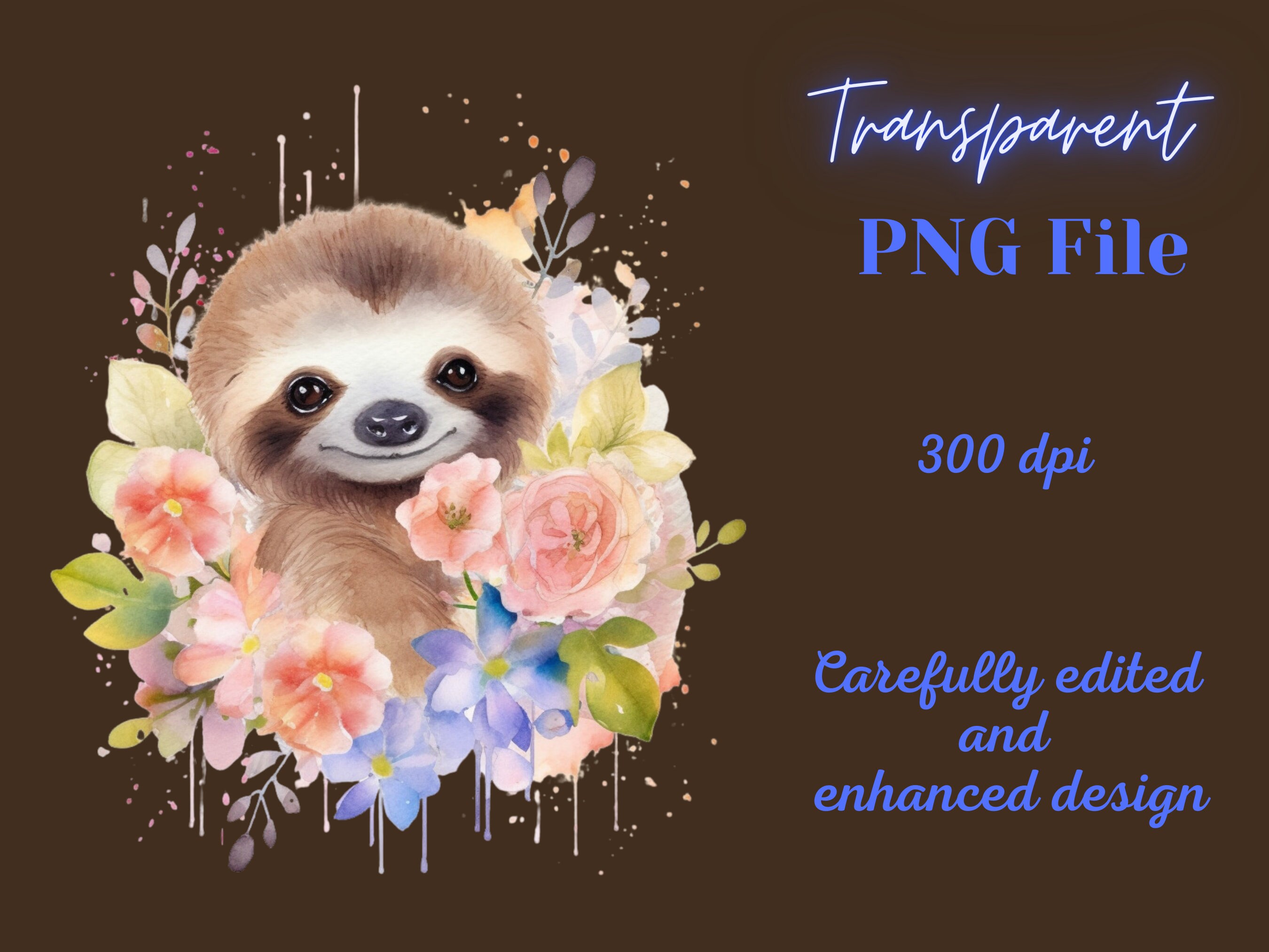 Cute Watercolor Sloth Clipart, Baby Animals, Baby Sloth PNG Clip Art ...