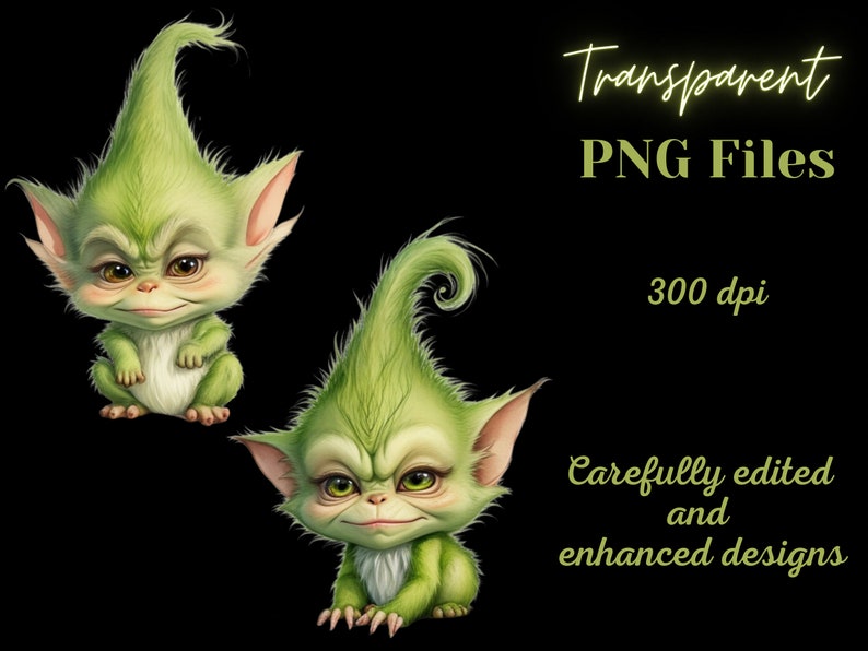 Cute Watercolor Gremlins, Printable PNG Clipart. Green Baby Grinch ...