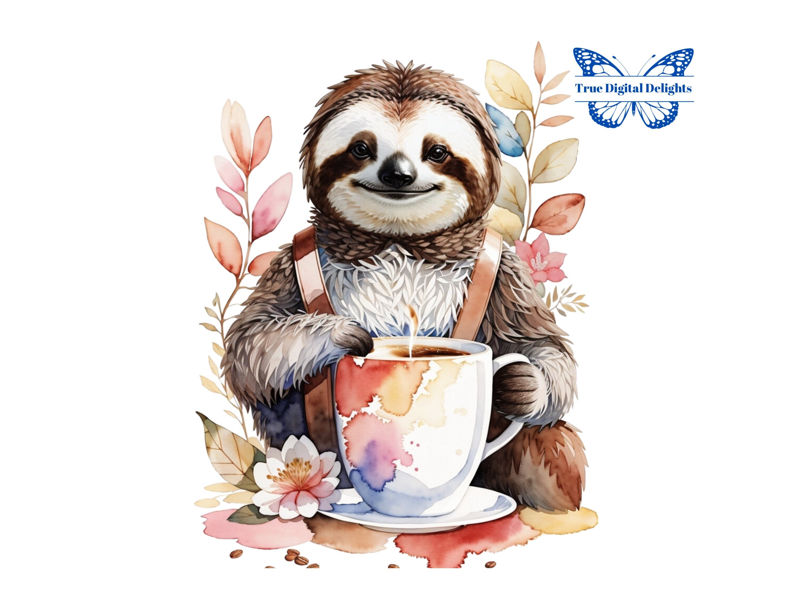 Cute Sloth Printable PNG Clipart. Coffee Lover Sloth With - Etsy