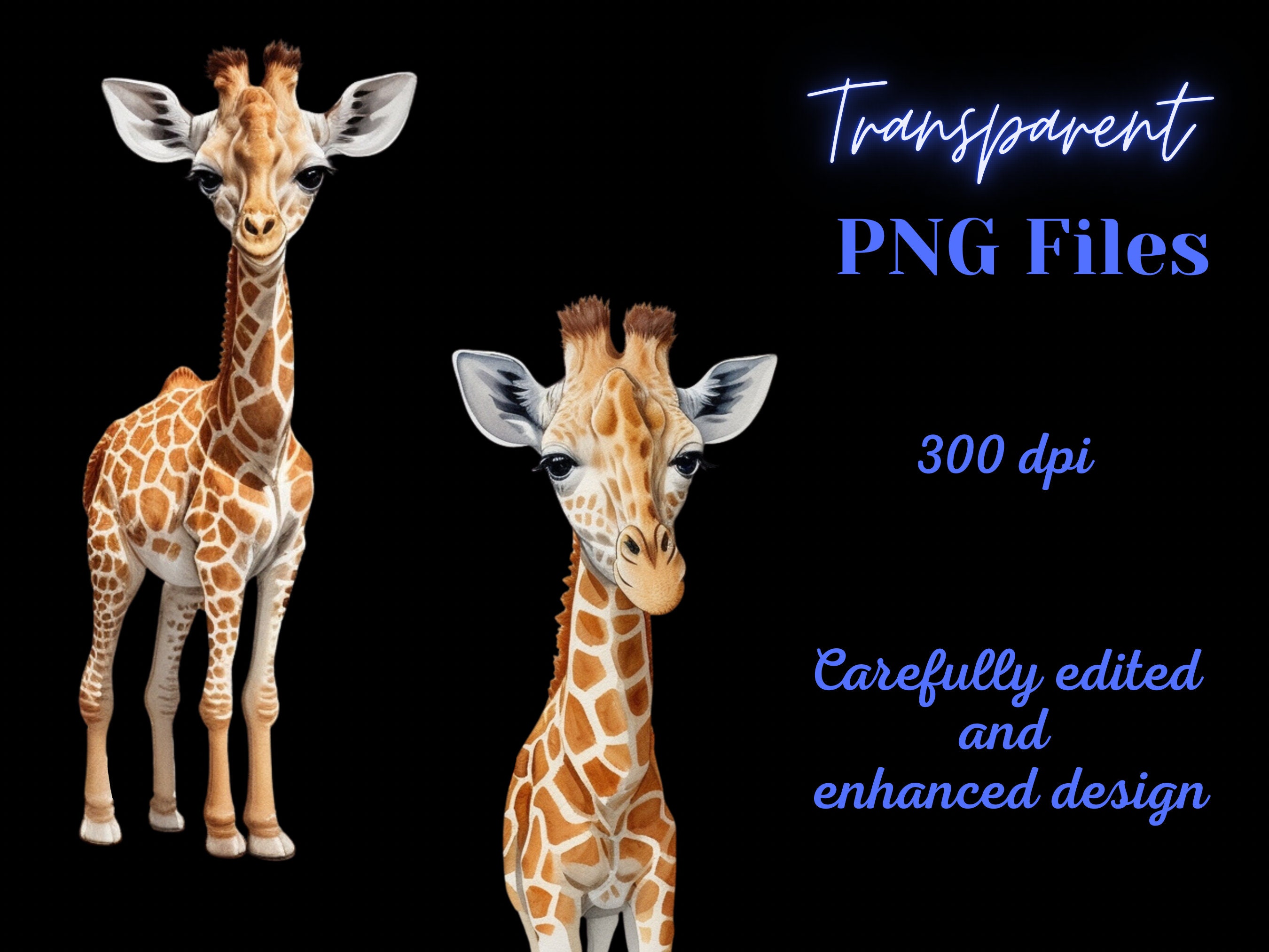 Cute Watercolor Giraffes, Printable PNG Clipart. Exotic, African Animal ...
