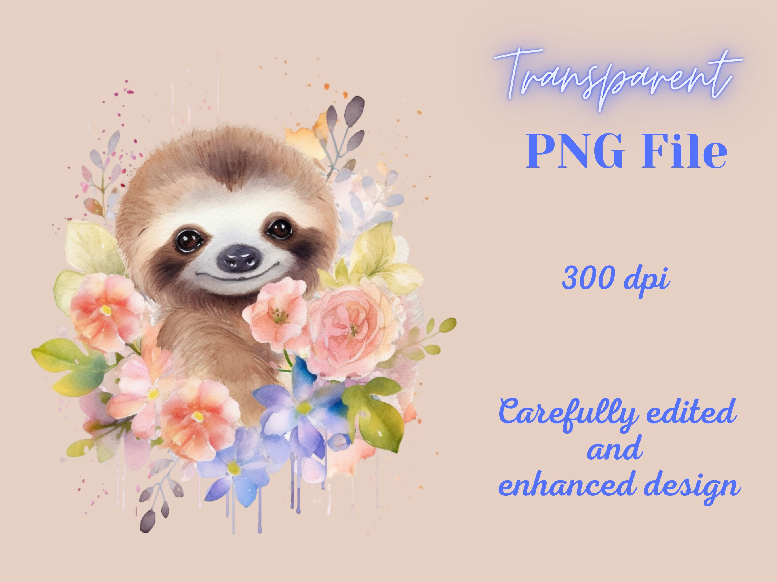 Cute Watercolor Sloth Clipart Baby Animals Baby Sloth PNG - Etsy