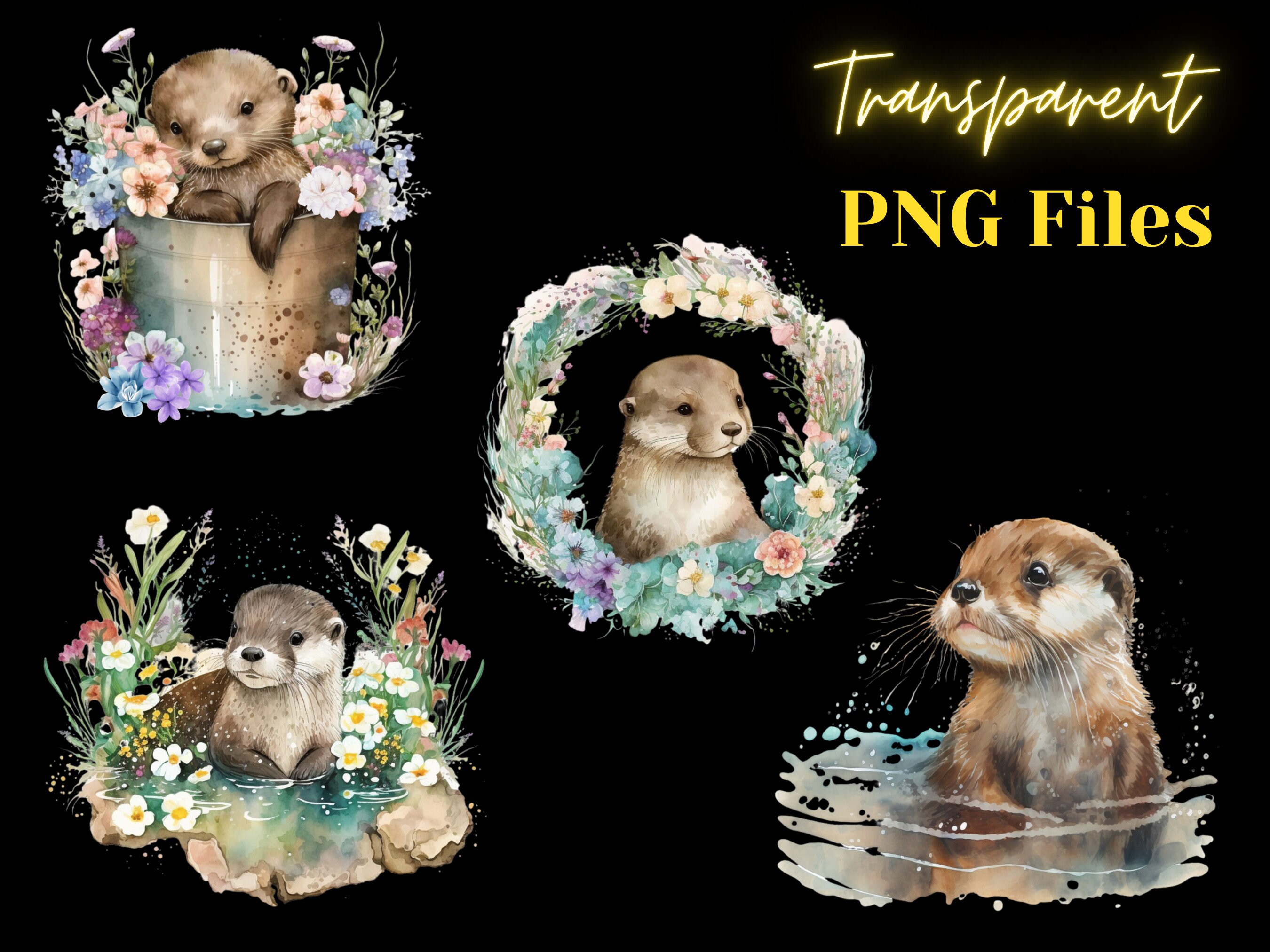 9 Watercolor Otter Clipart. Baby Animals Clip Art. Baby Shower ...