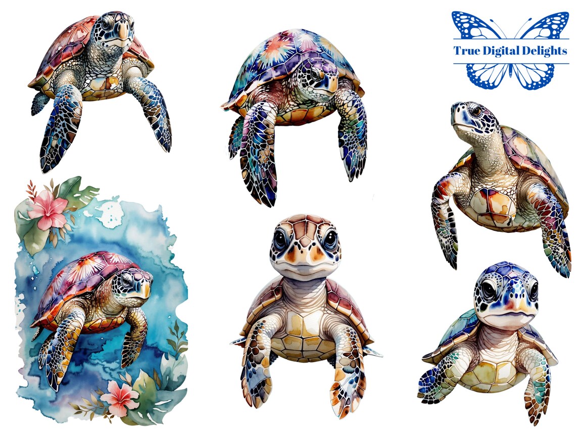 Cute Watercolor Hawaiian Sea Turtle PNG Mini Bundle Clipart. Hawaii ...
