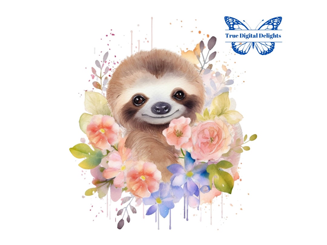 Cute Watercolor Sloth Clipart, Baby Animals, Baby Sloth PNG Clip Art ...