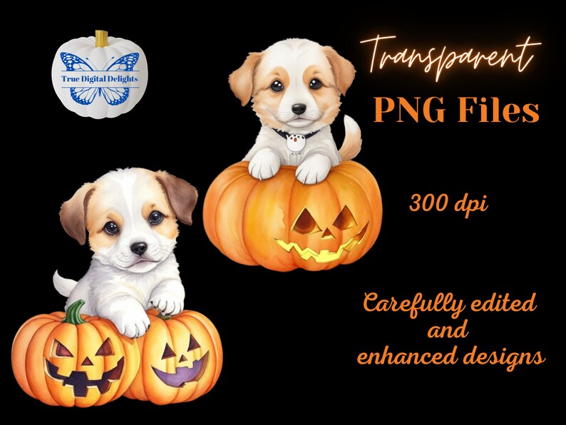 Cute Halloween Puppies & Pumpkin Clipart. Puppy and Jack-o-lantern PNG ...