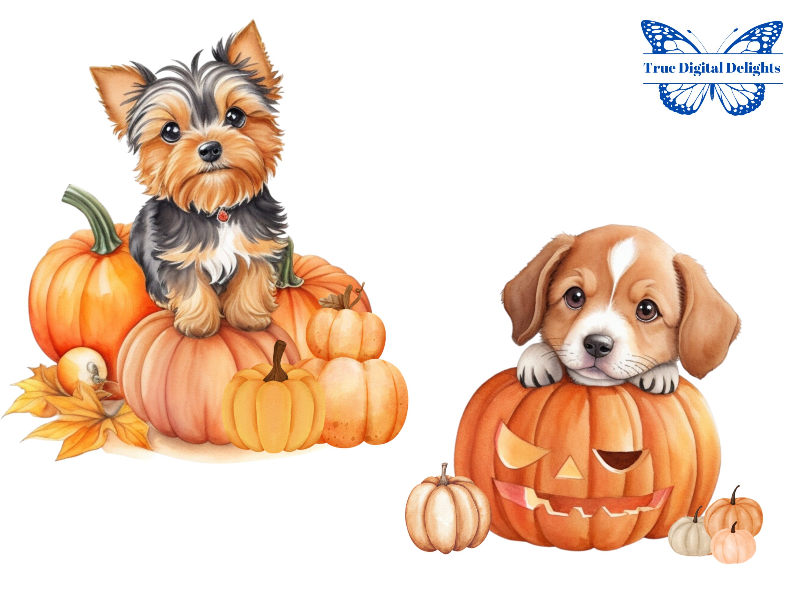 Cute Halloween Puppies & Pumpkin Clipart. Puppy and Jack-o-lantern PNG ...