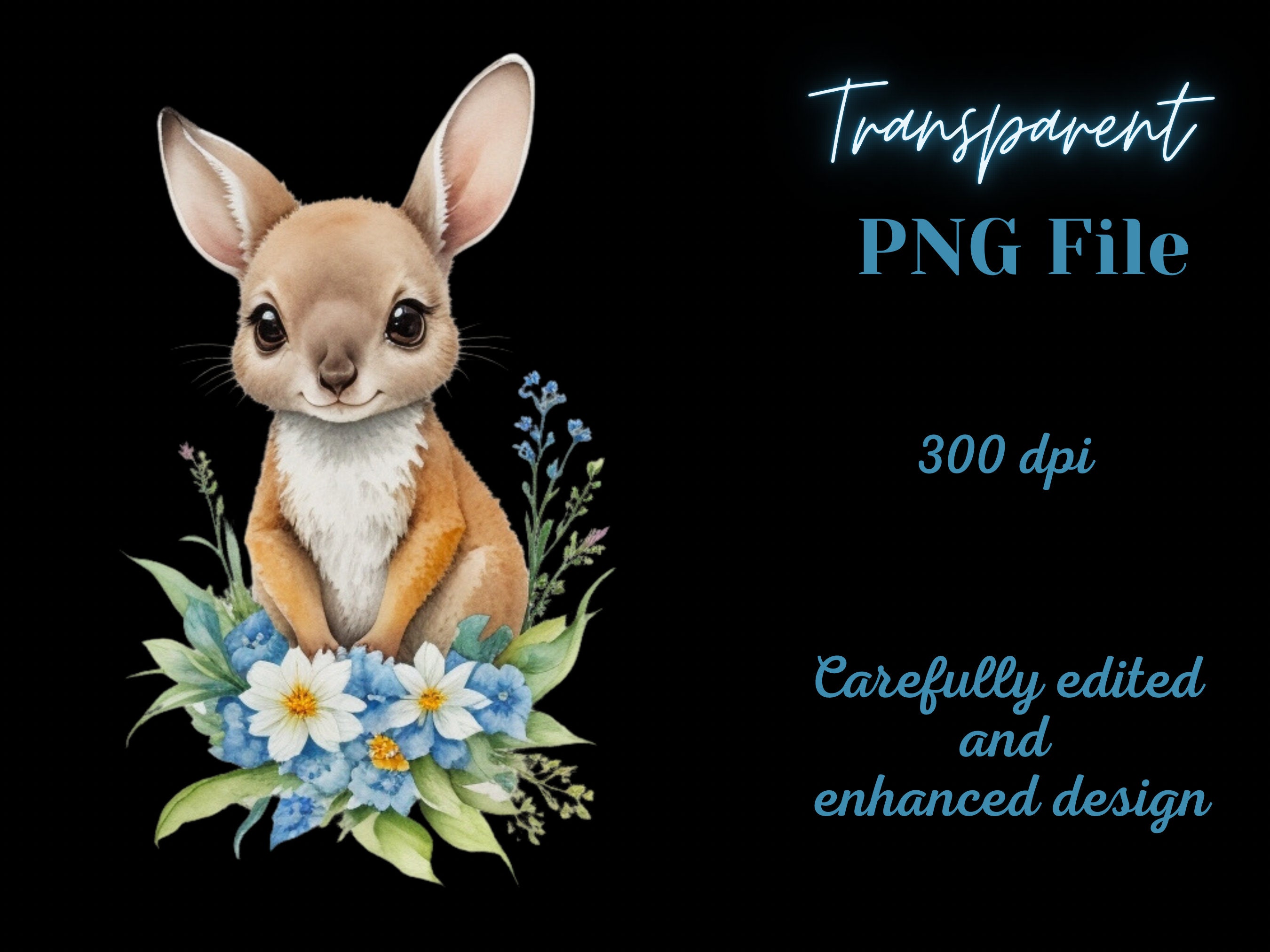 Cute Watercolor Baby Kangaroo PNG Clipart. Australian Animals Printable ...