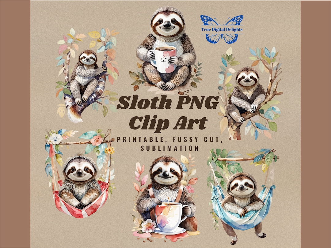 Cute Sloth PNG Clipart. Coffee Lover Sloth Sloth in Hammock - Etsy