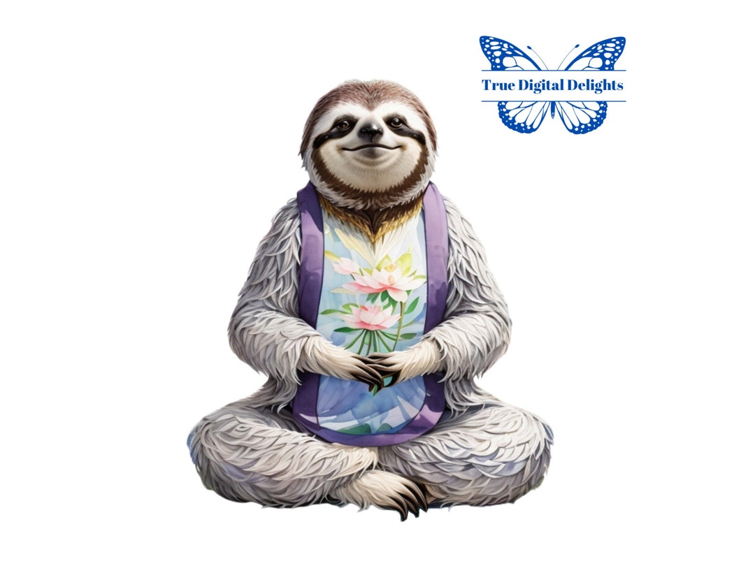 Watercolor Yogi Sloth PNG Clipart. Funny Meditating Spiritual Sloth in ...