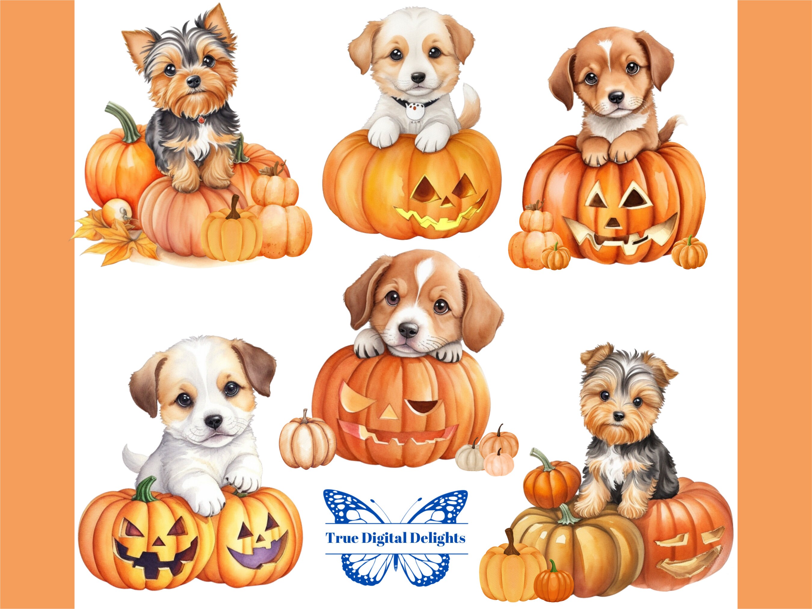 Cute Halloween Puppies & Pumpkin Clipart. Puppy and Jack-o-lantern PNG ...