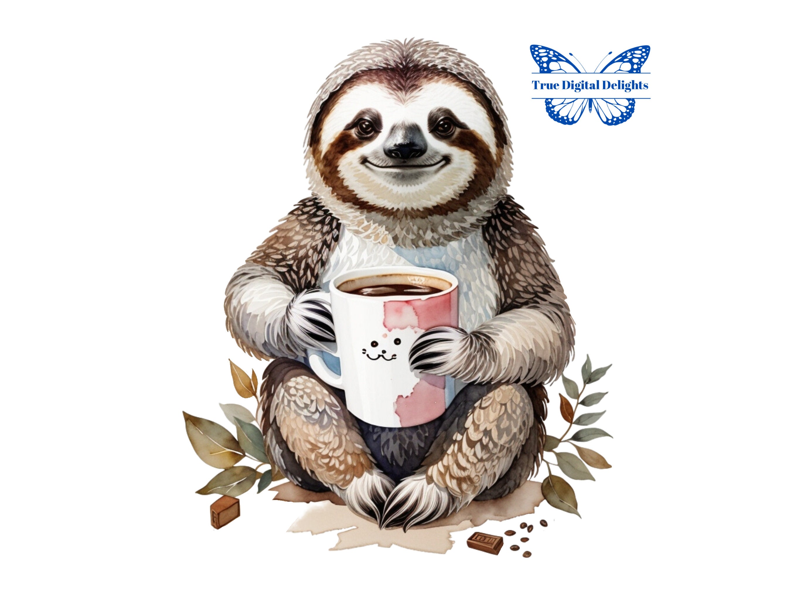 Cute Sloth PNG Clipart. Coffee Lover Sloth, Sloth in Hammock, Sloth in ...