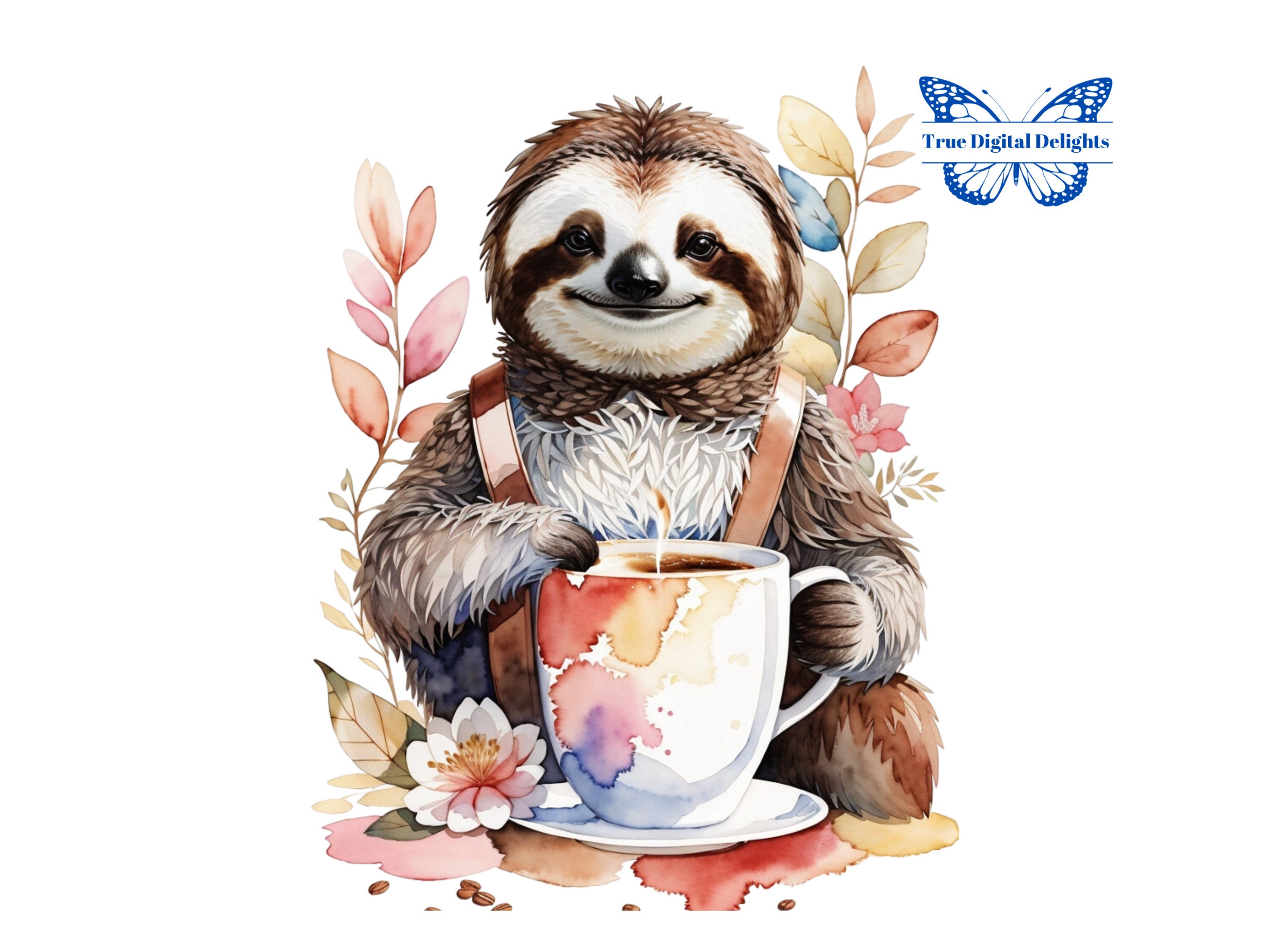 Cute Sloth PNG Clipart. Coffee Lover Sloth, Sloth in Hammock, Sloth in ...