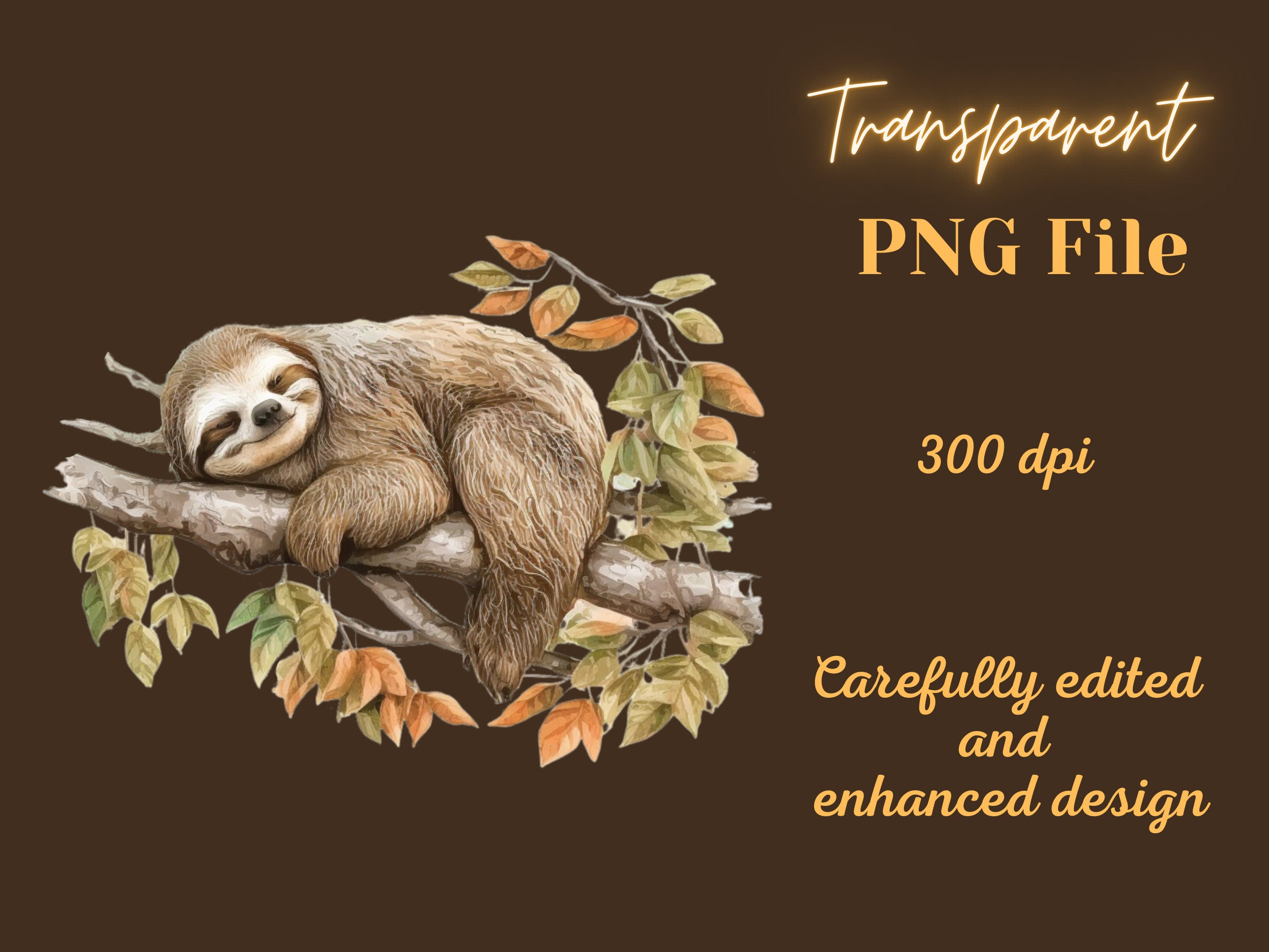Cute Watercolor Sleeping Sloth in Tree Clipart, Baby Sloth PNG. Baby ...