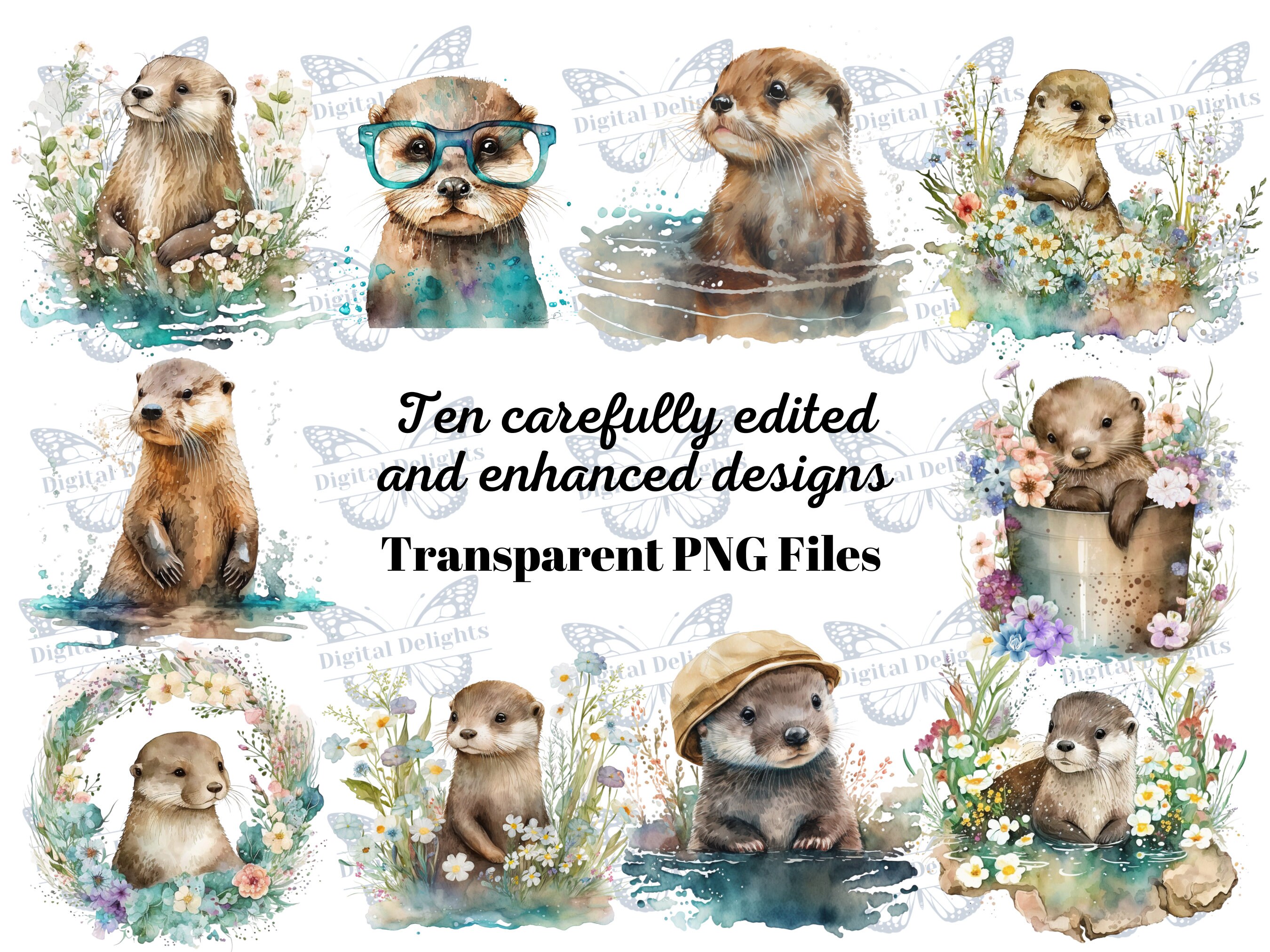 9 Watercolor Otter Clipart. Baby Animals Clip Art. Baby Shower ...