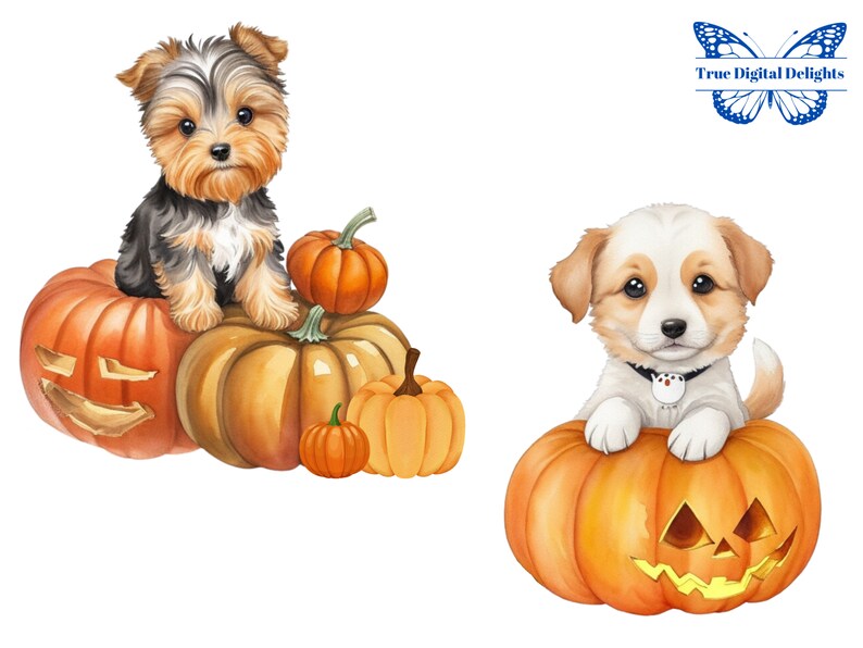 Cute Halloween Puppies & Pumpkin Clipart. Puppy and Jack-o-lantern PNG ...