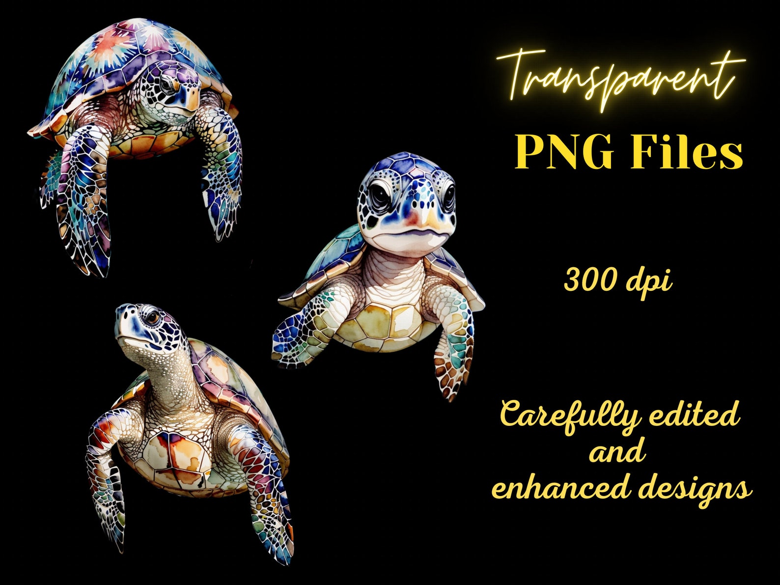 Cute Watercolor Hawaiian Sea Turtle PNG Mini Bundle Clipart. Hawaii ...