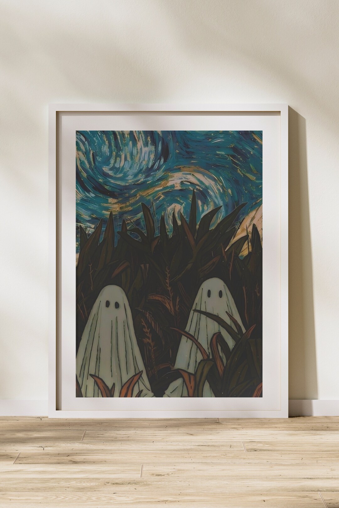 Two Ghosts İn the Starry Night Wall Print Cute Ghost Wall Art - Etsy