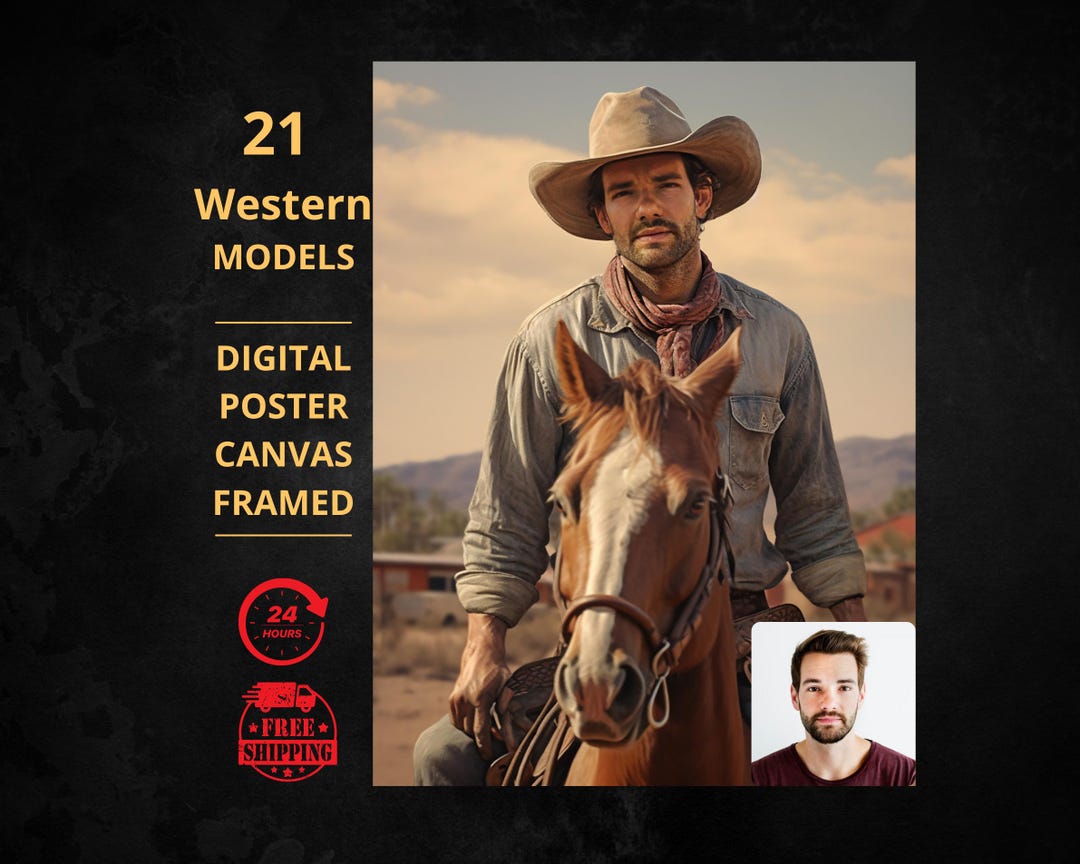 Custom Cowboy Portrait From Photo, Western Gift, Cowboys Portrait ...