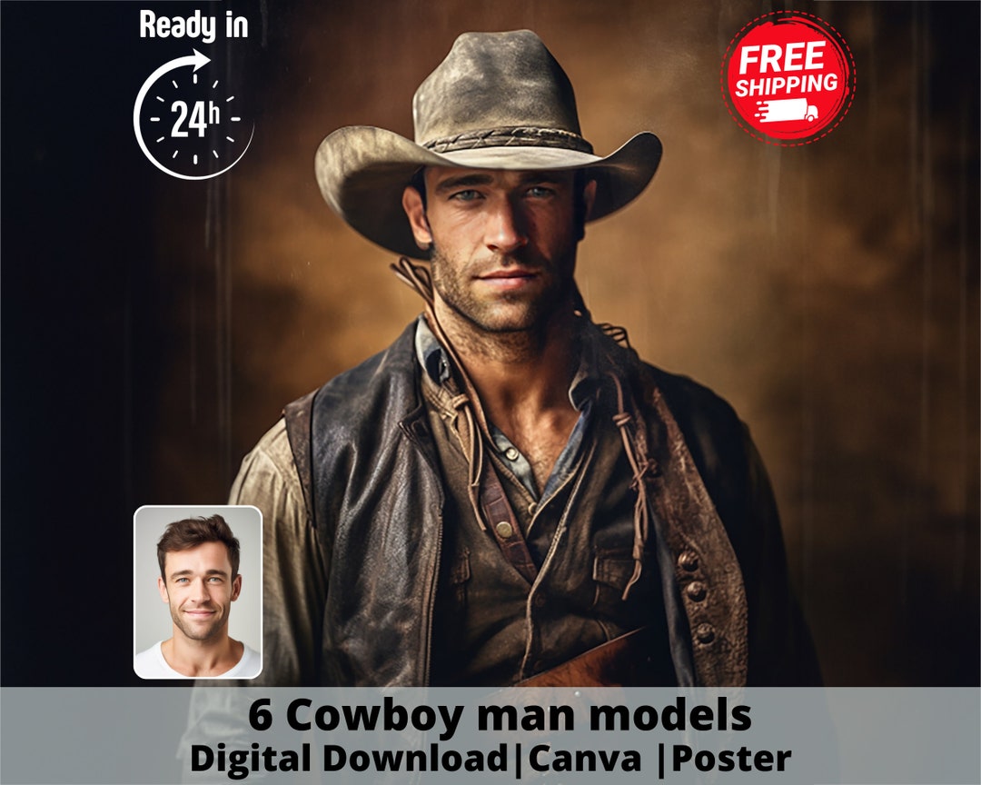 Custom Cowboy Portrait From Photo, Hat Cowboy, Cowboys Portrait, Human ...