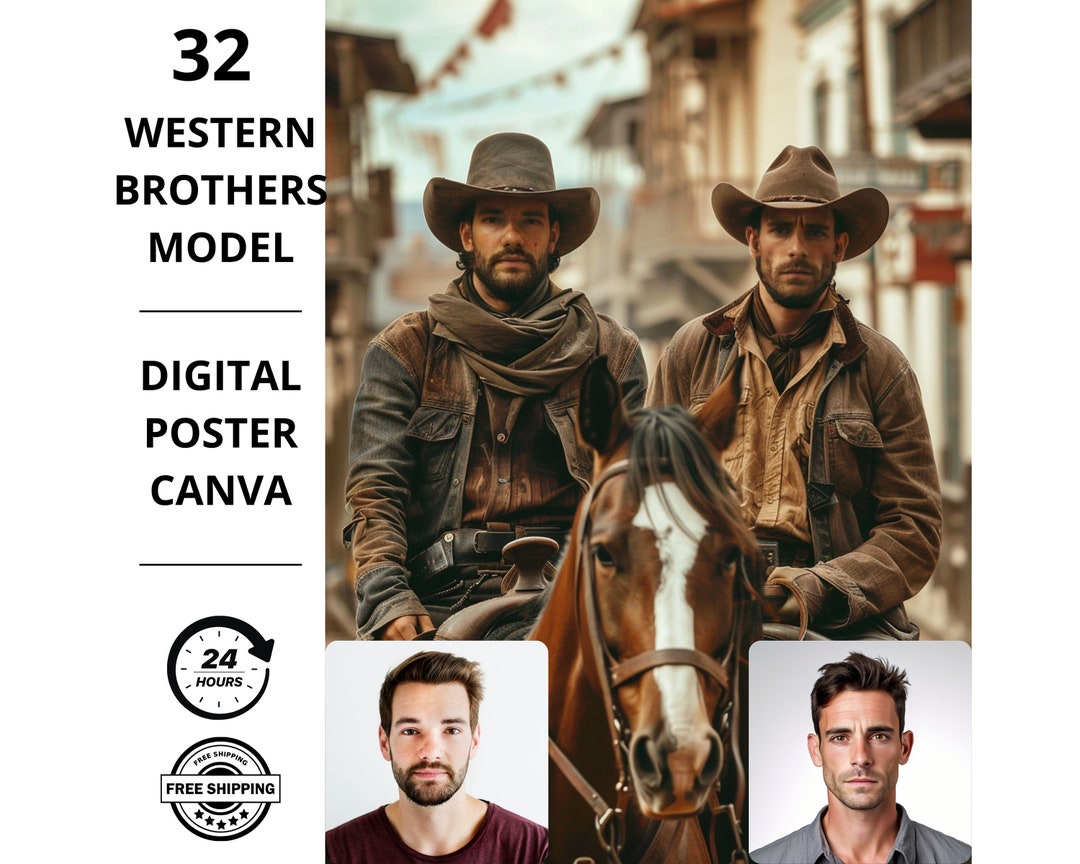 Custom Cowboy Portrait From Photo, Western Gift, Cowboys Portrait ...