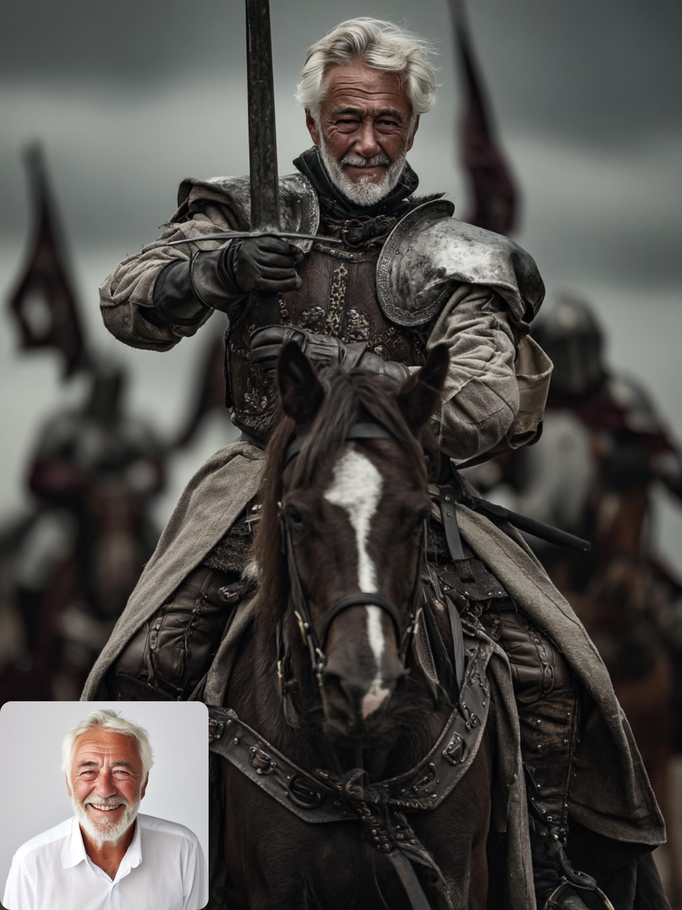 Custom Knight Portrait From Photo, Personalized Royal Knight With Sword ...