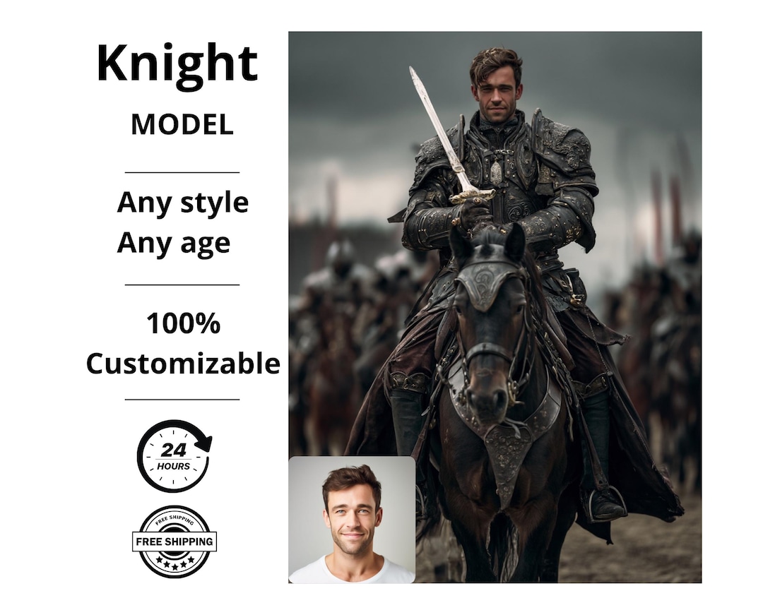 Custom Knight Portrait From Photo, Personalized Royal Knight With Sword ...