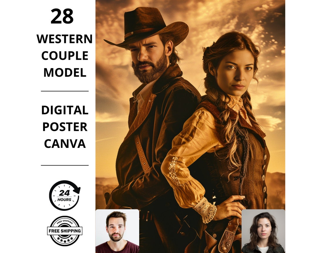 Custom Couple Cowboy Portrait From Photo,western,cowboys Portrait ...