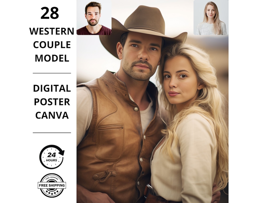 Custom Couple Cowboy Portrait From Photo,western,cowboys Portrait ...