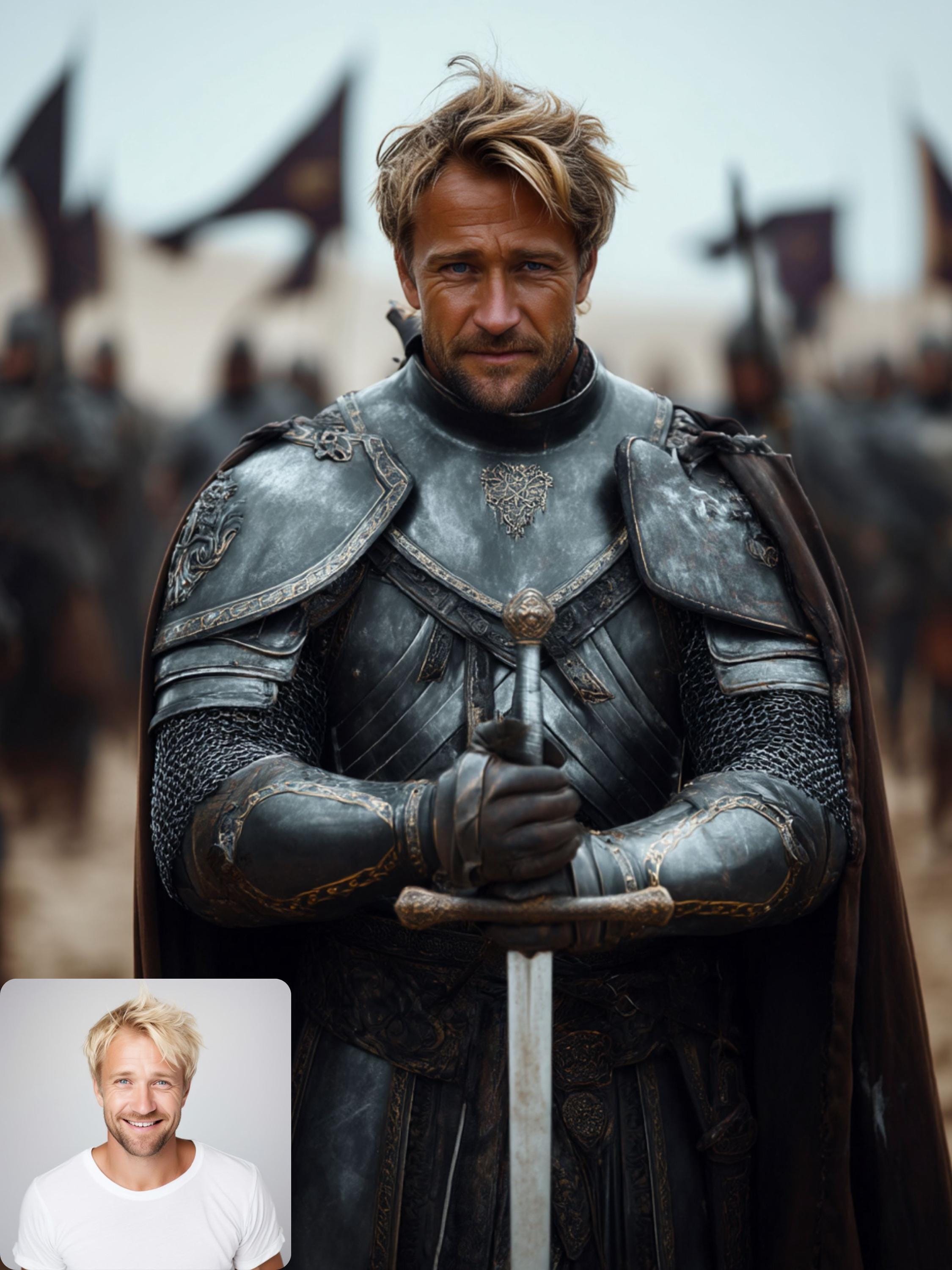 Custom Knight Portrait From Photo, Personalized Royal Knight With Sword ...