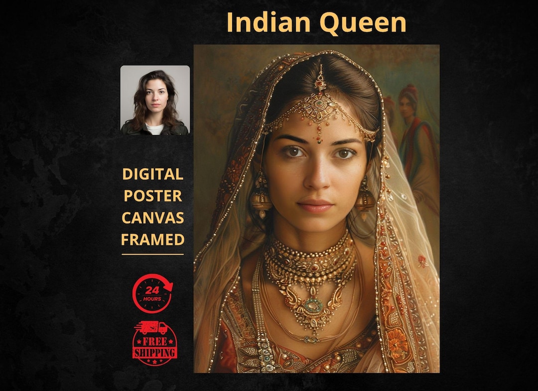 Custom Indian Queen Portrait From Photo, Renaissance Portrait, Turn Me ...